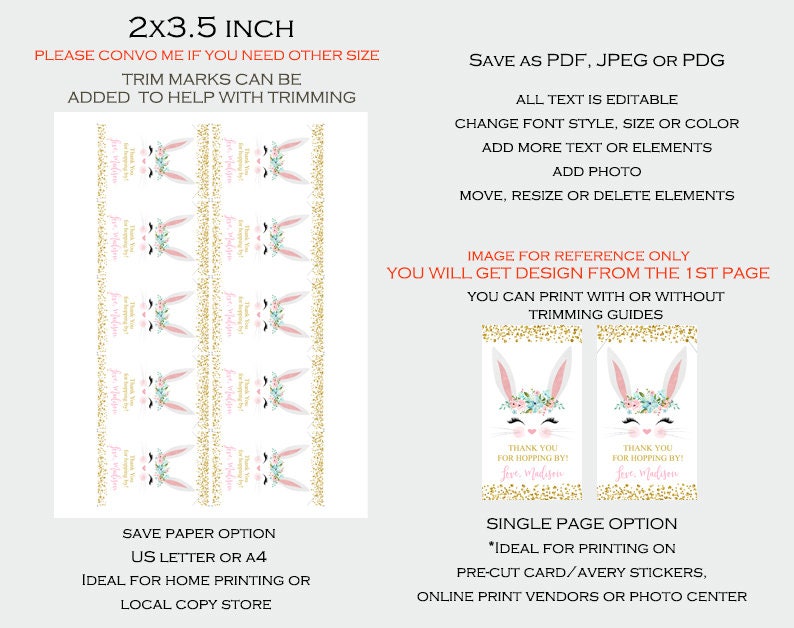 Bunny Thank You Tag Some Bunny is One Party Favor Tags Blush - Etsy