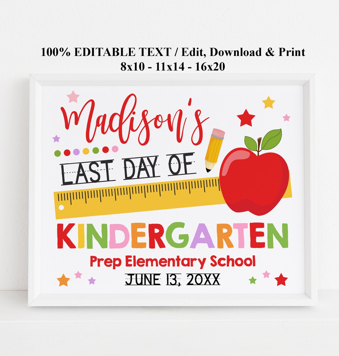 EDITABLE Last Day of School Printable Sign, Girl End of School Year ...