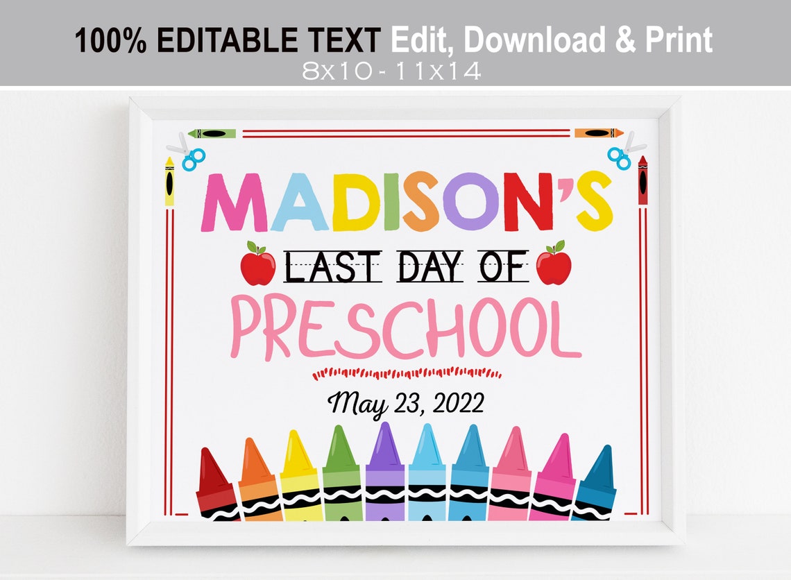 EDITABLE Last Day of School Printable Sign Girl End of | Etsy
