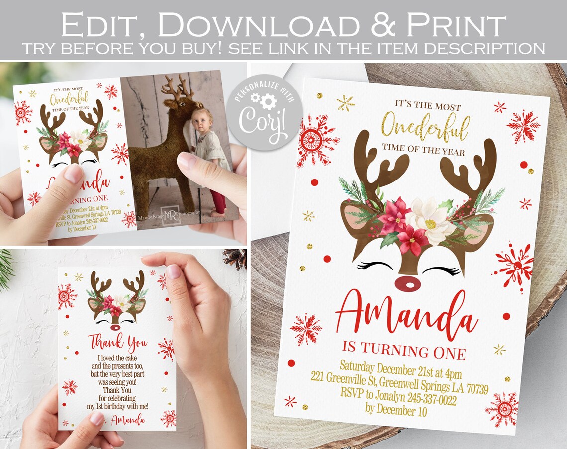 Reindeer Happy Birthday Banner Printable Girl Deer Birthday - Etsy