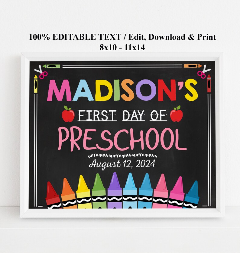 Editable First Day of School Printable Sign, Girl Back to School ...