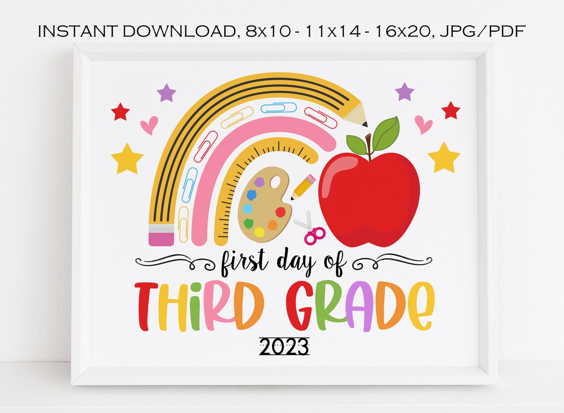 Rainbow First Day of 3rd Grade Sign Printable Girl Back to - Etsy