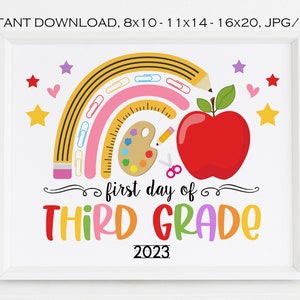 Rainbow First Day of 3rd Grade Sign Printable Girl Back to - Etsy