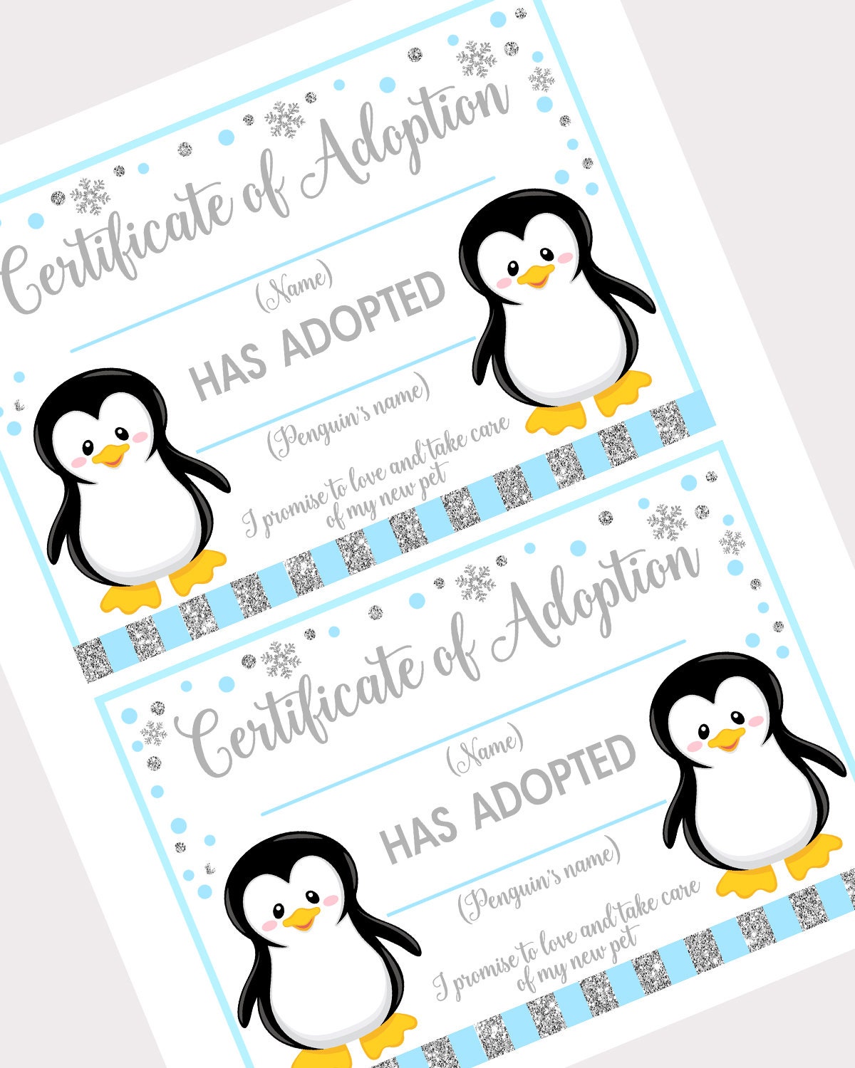 Penguin Adoption Center Sign and Certificate Printable Winter - Etsy