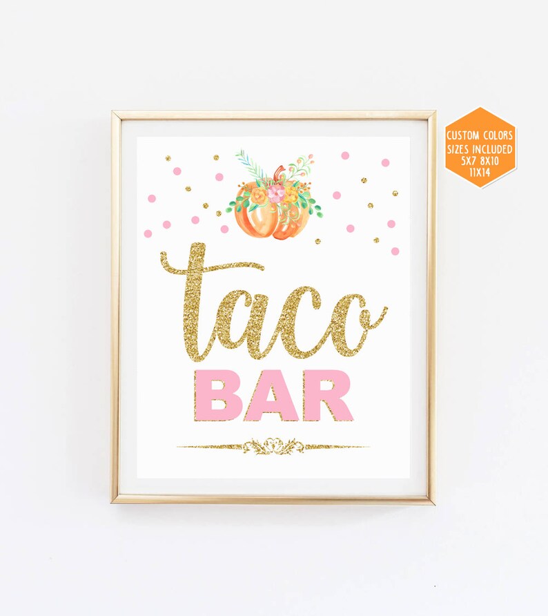 Taco Bar Sign Printable Fall Girl Baby Shower Sign Pink and - Etsy