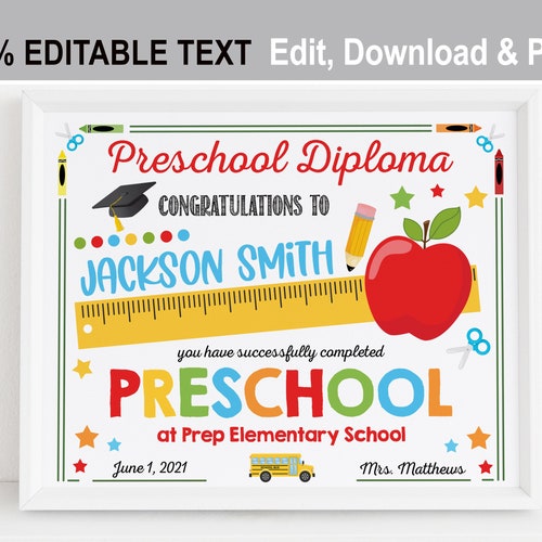 Editable Diploma Kindergarten Graduation Preschool - Etsy