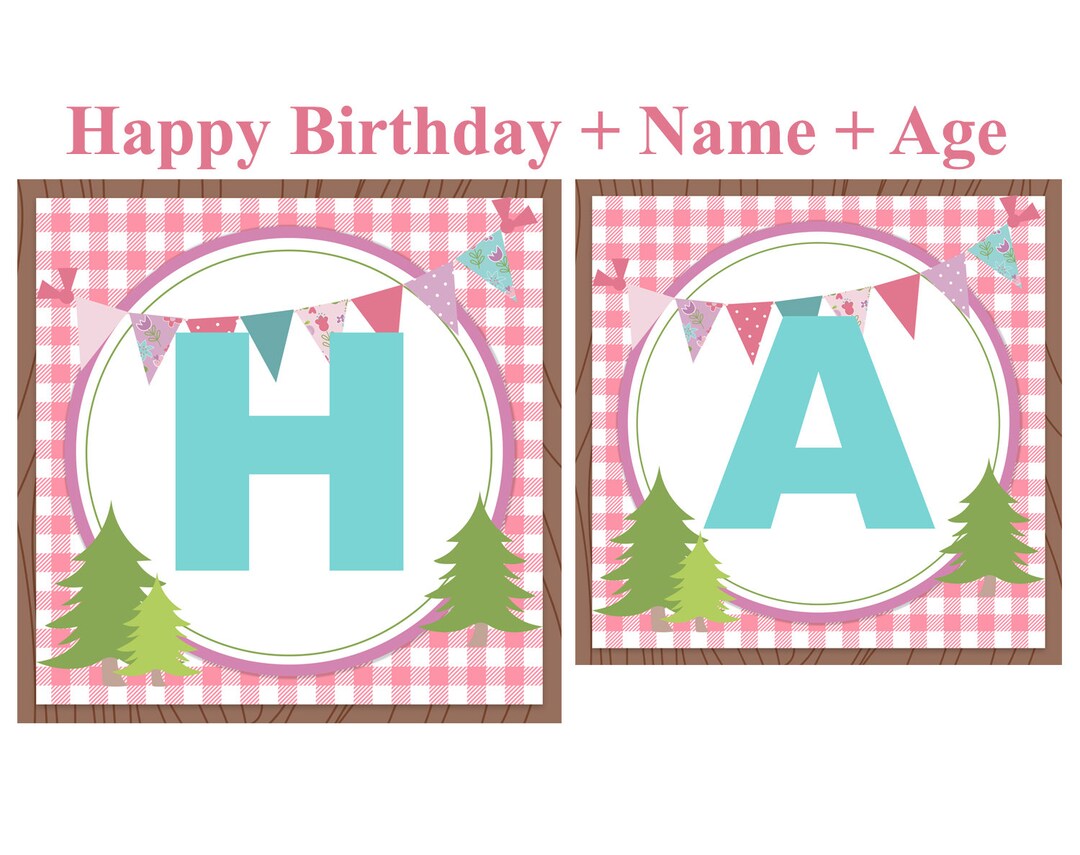 Camping Happy Birthday Banner, Girl Camp Birthday Party, Camping ...