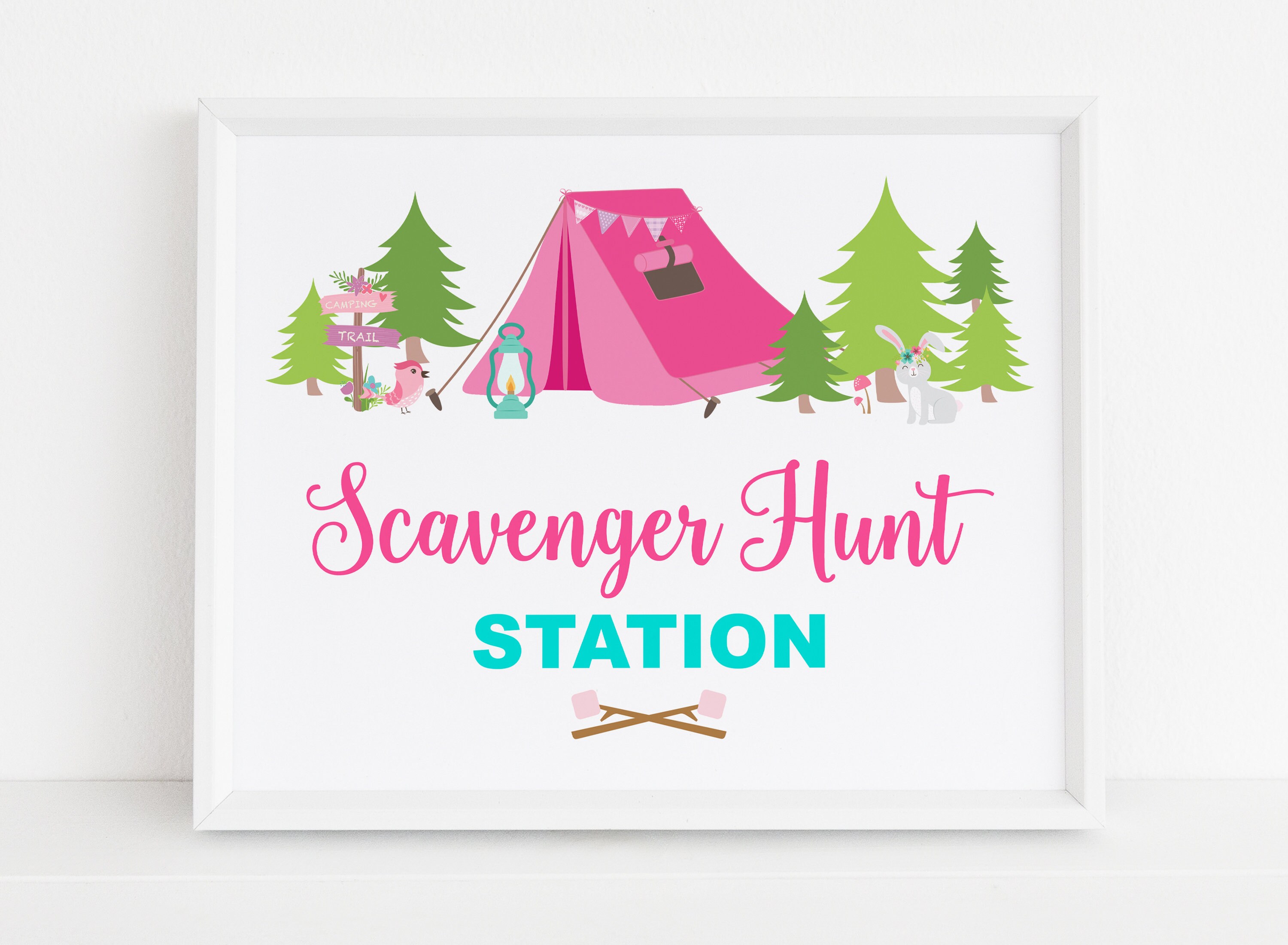 Scavenger Hunt Station Sign Printable, Girl Camping Birthday Party ...
