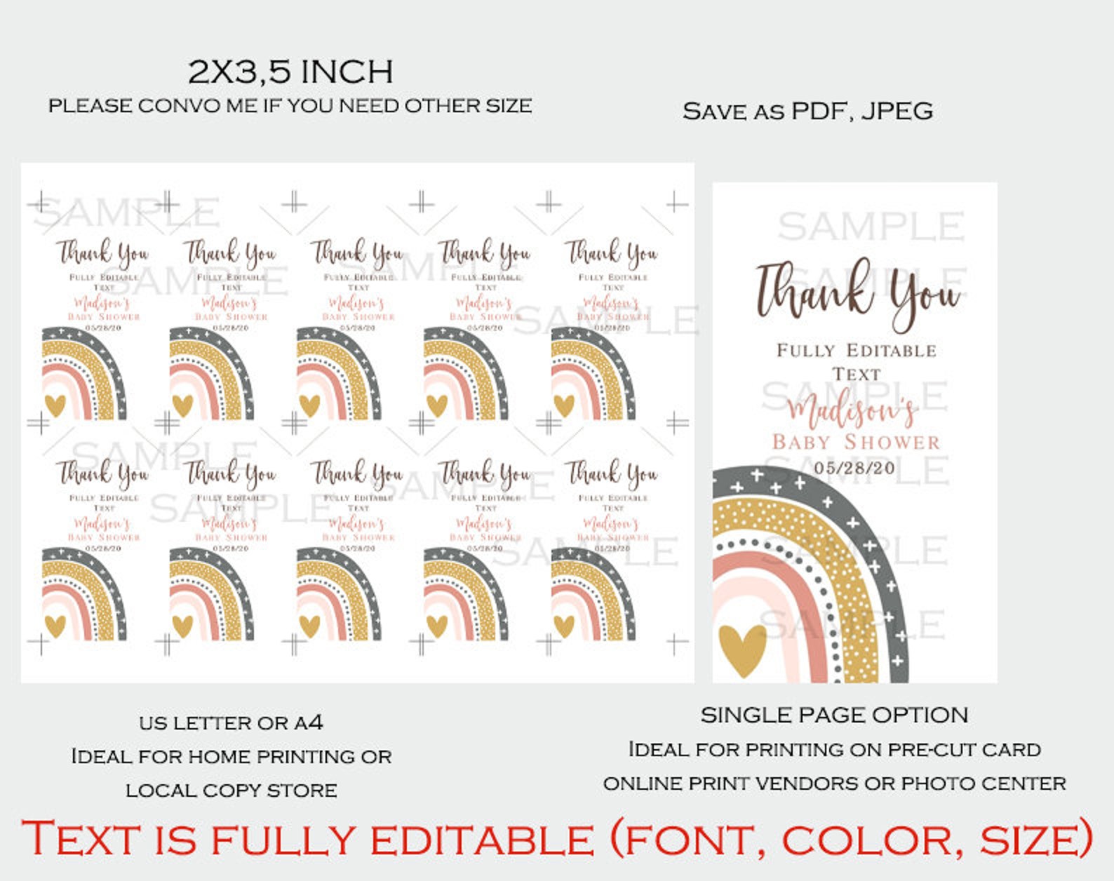 EDITABLE Boho Rainbow Thank You Tag Printable Baby Shower - Etsy
