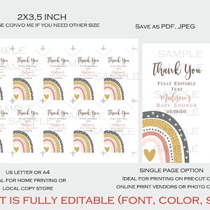 EDITABLE Boho Rainbow Thank You Tag Printable, Baby Shower Favor Tag ...