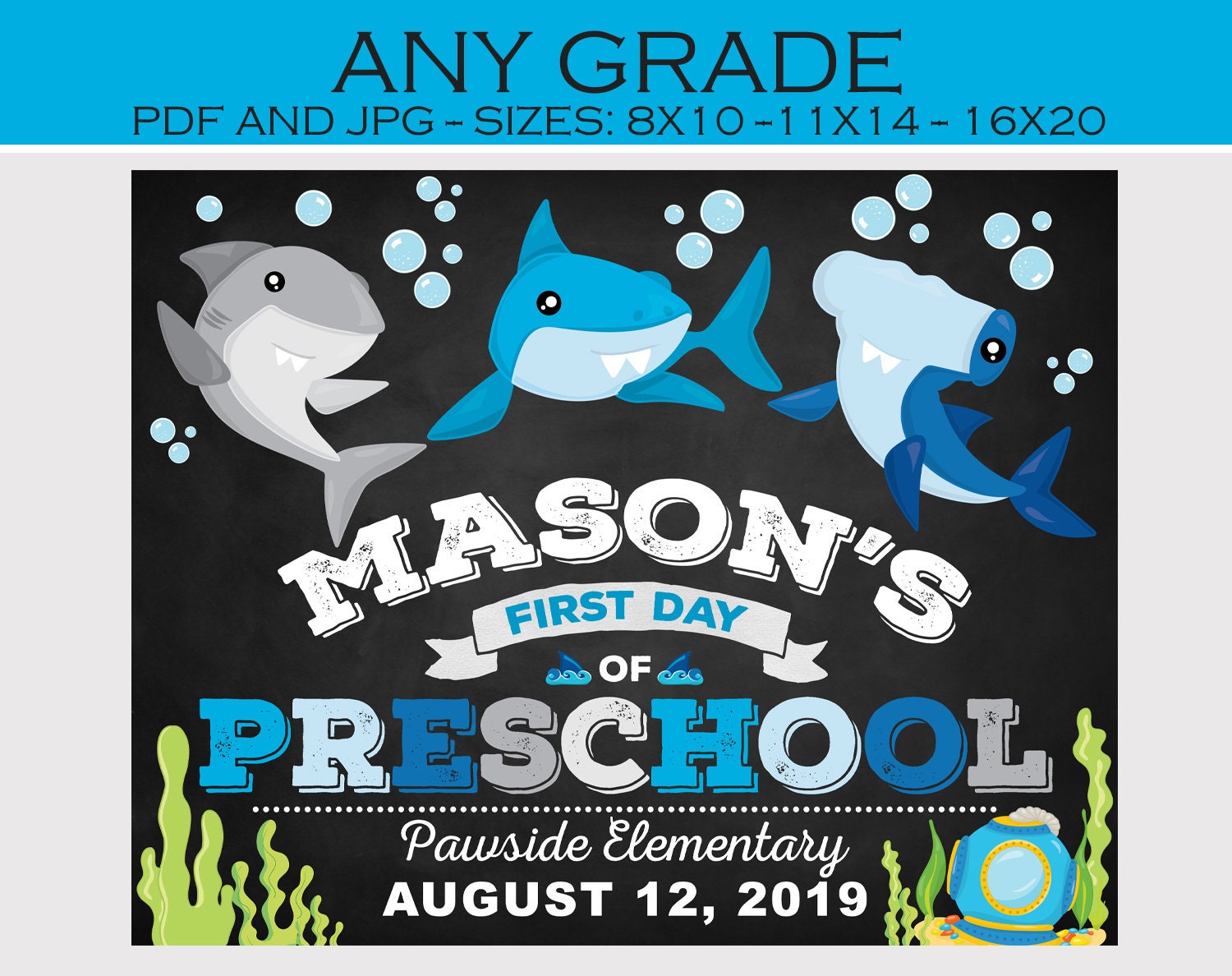 Shark First Day of School Sign Printable First Day of School | Etsy