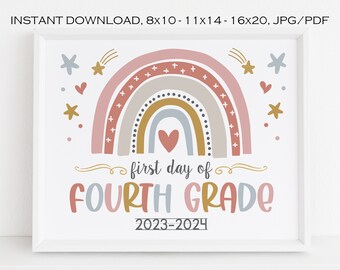 Boho Rainbow First Day of School Sign Printable Girl Back to - Etsy