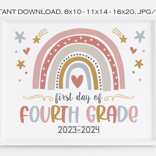 Rainbow First Day of 4th Grade Sign Printable Girl Back to - Etsy