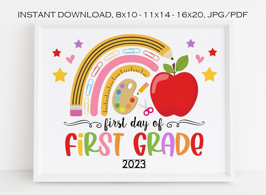 Rainbow First Day of 1st Grade Sign Printable Girl Back to - Etsy