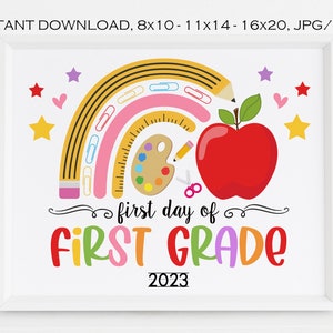 Rainbow First Day of 1st Grade Sign Printable Girl Back to - Etsy