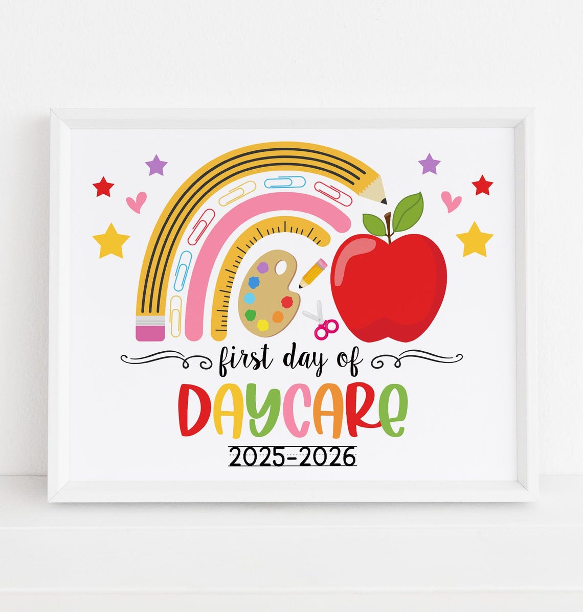 Rainbow First Day of Daycare Sign Printable, Girl Back to School Poster ...