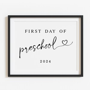 Minimalist First Day of Preschool Sign Printable, Modern Back to School ...