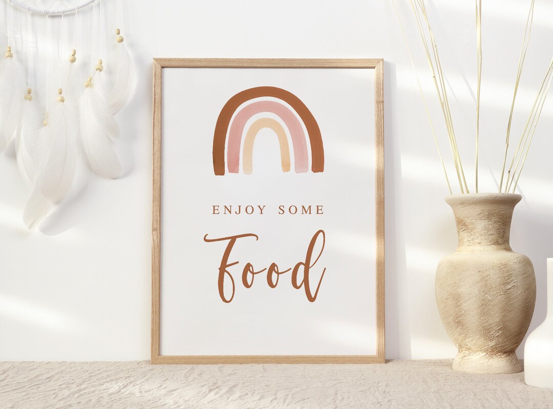 Enjoy Some Food Sign Printable, Boho Rainbow Table Sign, Bohemian Baby ...