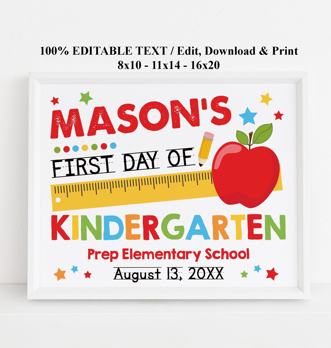 Editable Any Grade First Day of School Printable Sign, Back to School ...