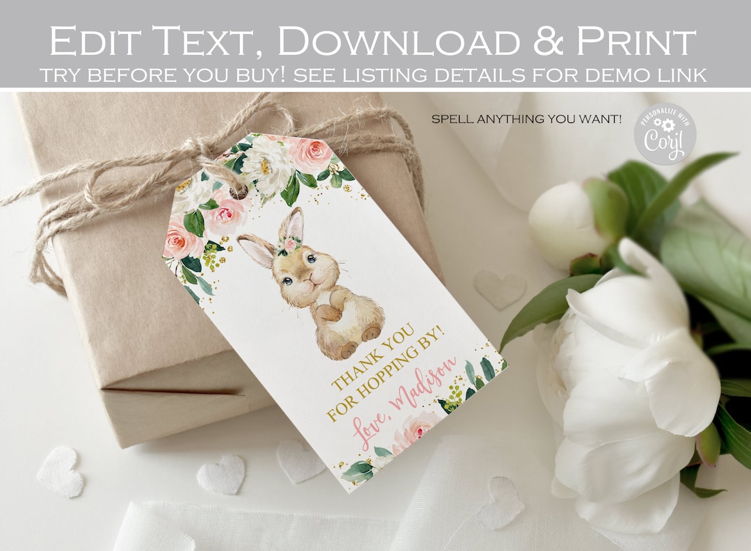 Bunny Thank You Tag, Some Bunny is One Party Favor Tags, Girl Bunny ...