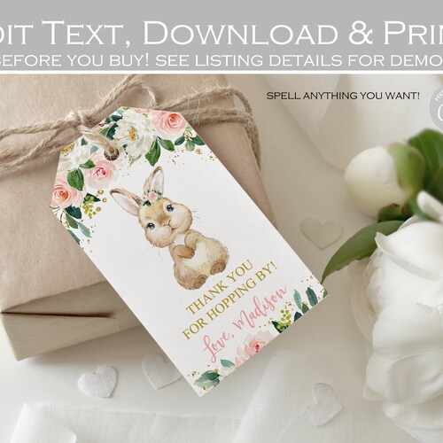 EDITABLE Bunny Thank You Tag Some Bunny is One Birthday Party - Etsy