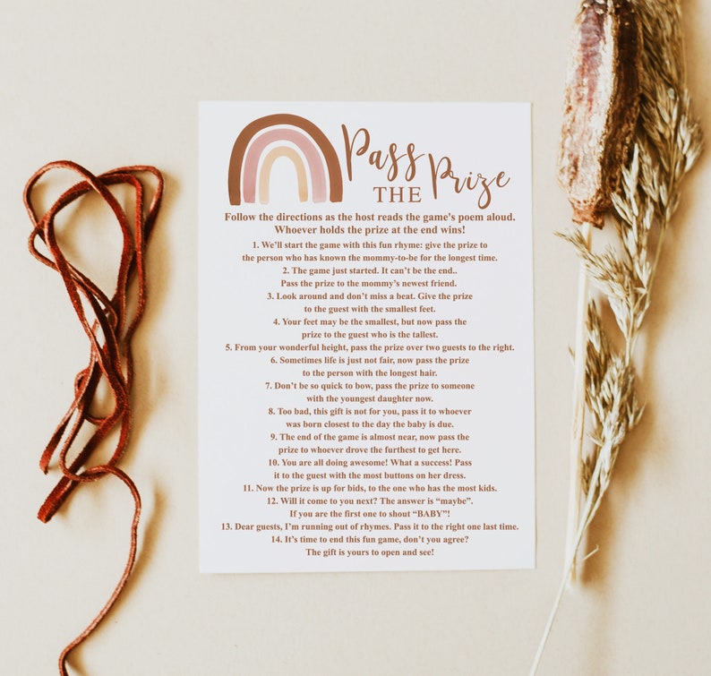 Boho Rainbow Pass the Prize Baby Shower Game Printable Rhyme - Etsy
