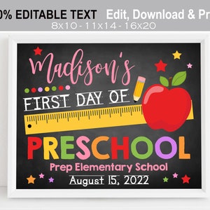 Editable First Day of School Printable Sign Girl Back to School ...