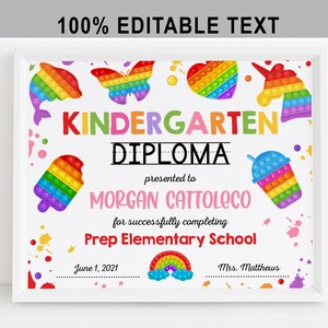 EDITABLE Girl Kindergarten Diploma Printable Personalized Preschool ...