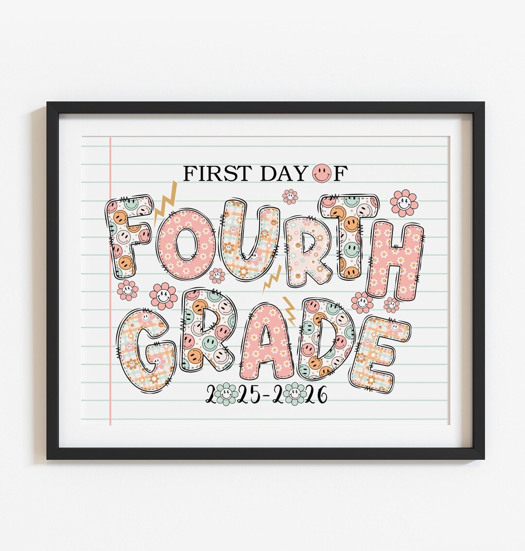First Day of 4th Grade Sign Printable, Girl Back to School Photo Prop ...