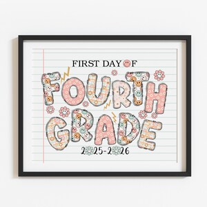 First Day of 4th Grade Sign Printable, Girl Back to School Photo Prop ...