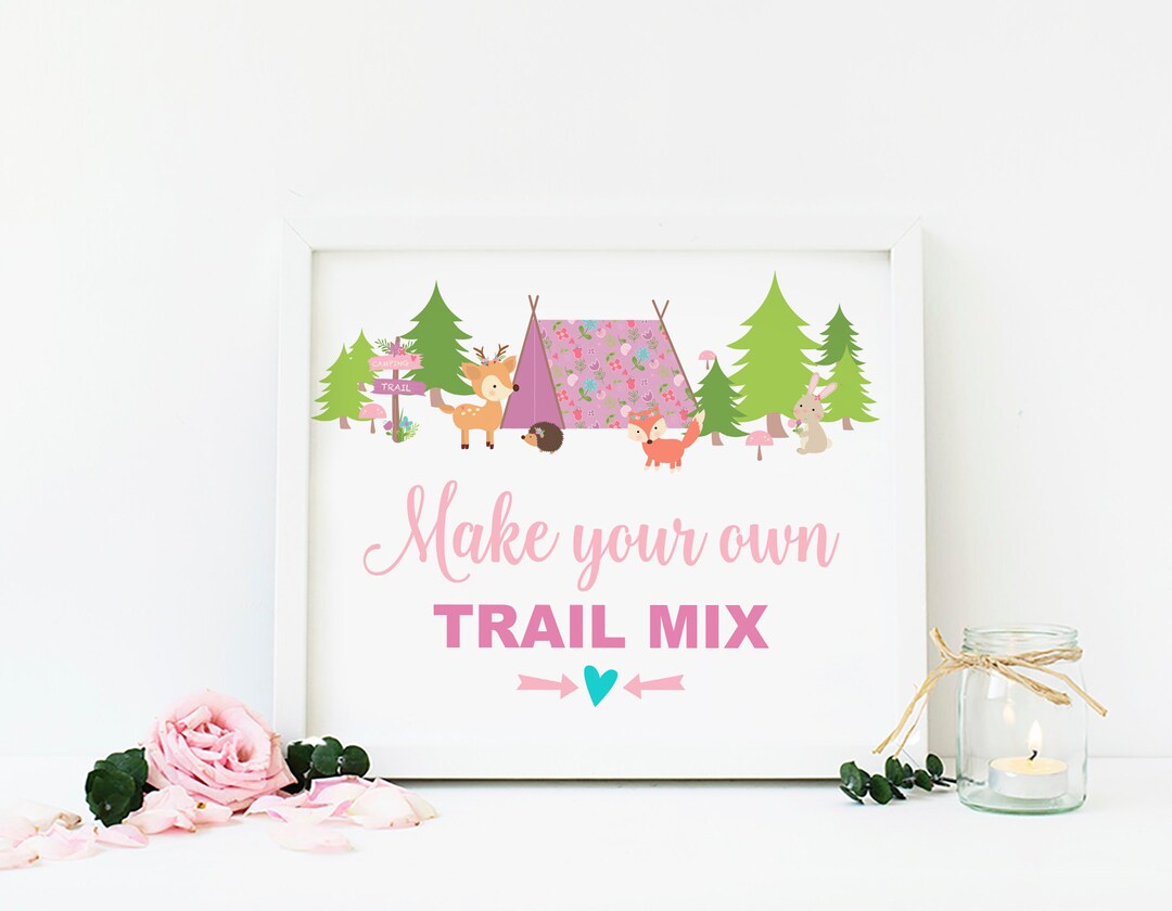 Camping Trail Mix Bar Sign Printable, Girl Camp Birthday Party, Snack ...