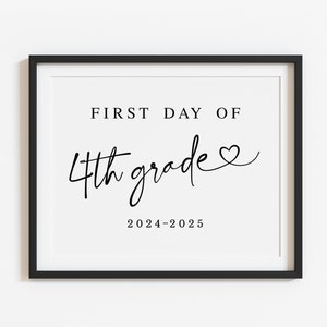 First Day of 4th Grade Sign Printable Photo Prop Modern Sign First Day ...