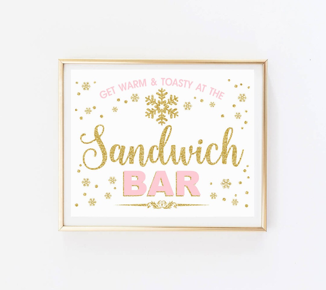 Sandwich Bar Sign Printable, Winter Onederland Decorations, Pink and ...