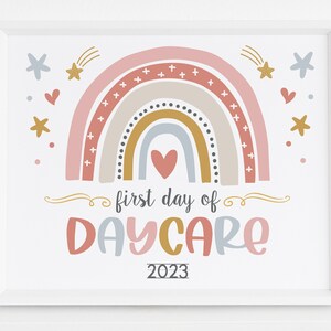 Boho Rainbow First Day of Daycare Sign Printable, Girl Back to School ...