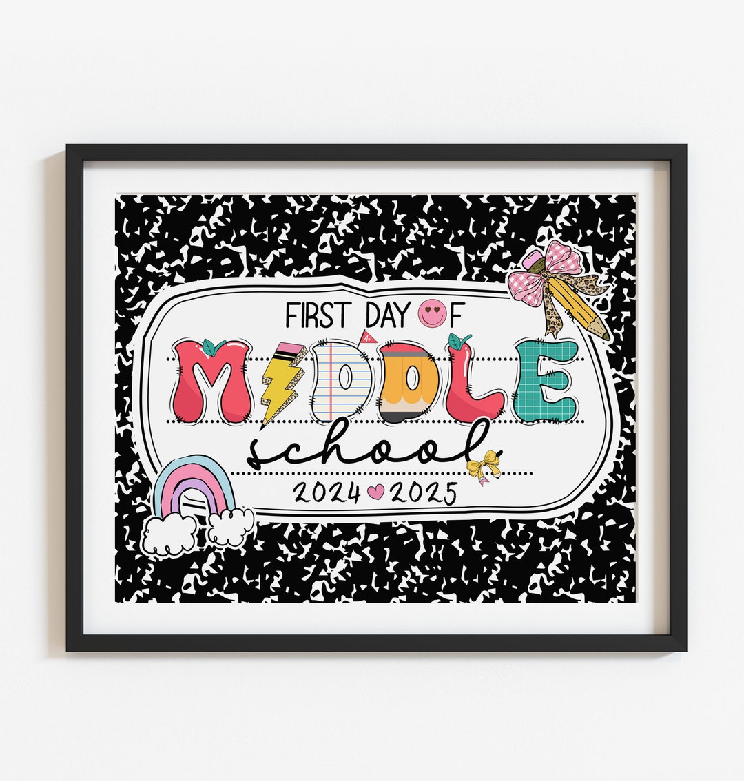 First Day of Middle Sign Printable, Girl Back to School Photo Prop 2024 ...