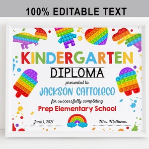 EDITABLE Kindergarten Diploma Printable, Personalized Preschool ...