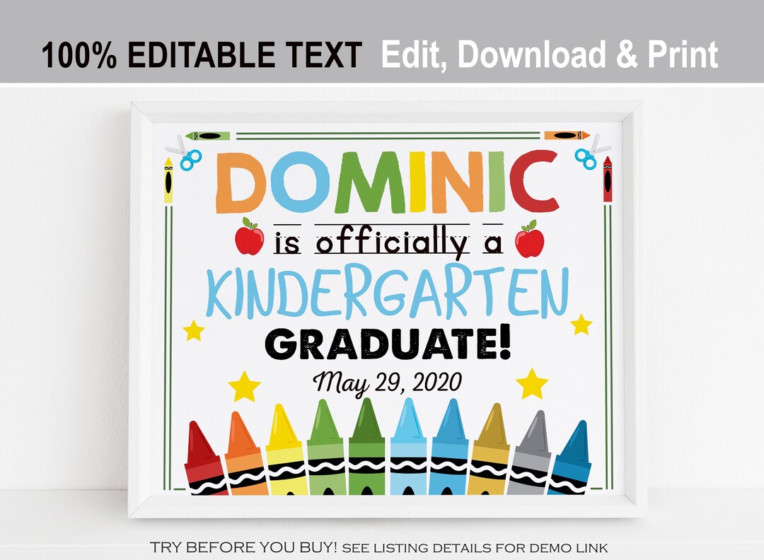 EDITABLE Kindergarten Graduation Diploma, Personalized Boy Last Day of ...