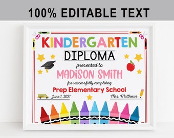 EDITABLE Preschool Diploma Printable Girl Personalized | Etsy Canada