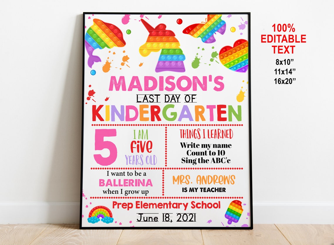 EDITABLE Last Day of School Sign Printable Girl Kindergarten - Etsy