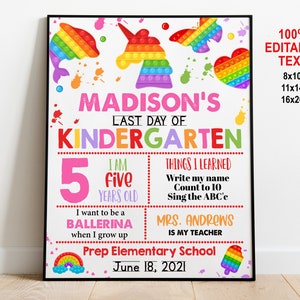 EDITABLE Last Day of School Sign Printable, Girl Kindergarten ...