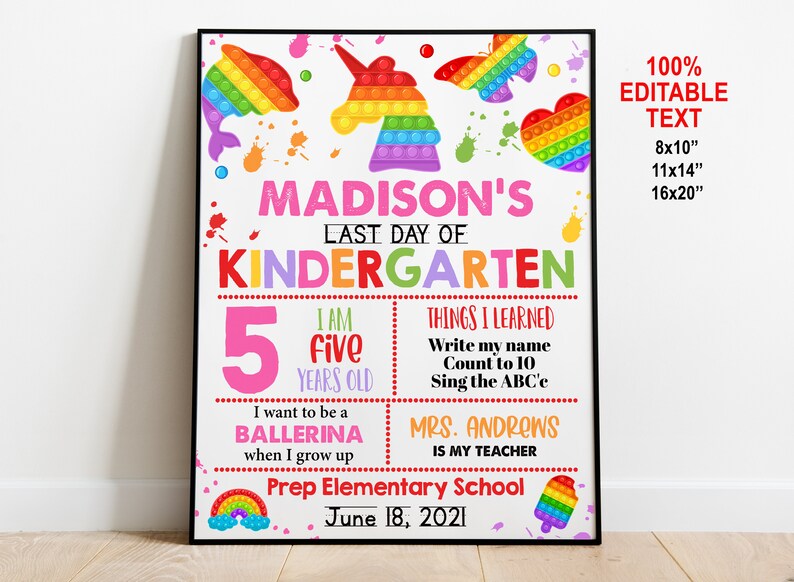 EDITABLE Last Day of School Sign Printable, Girl Kindergarten ...