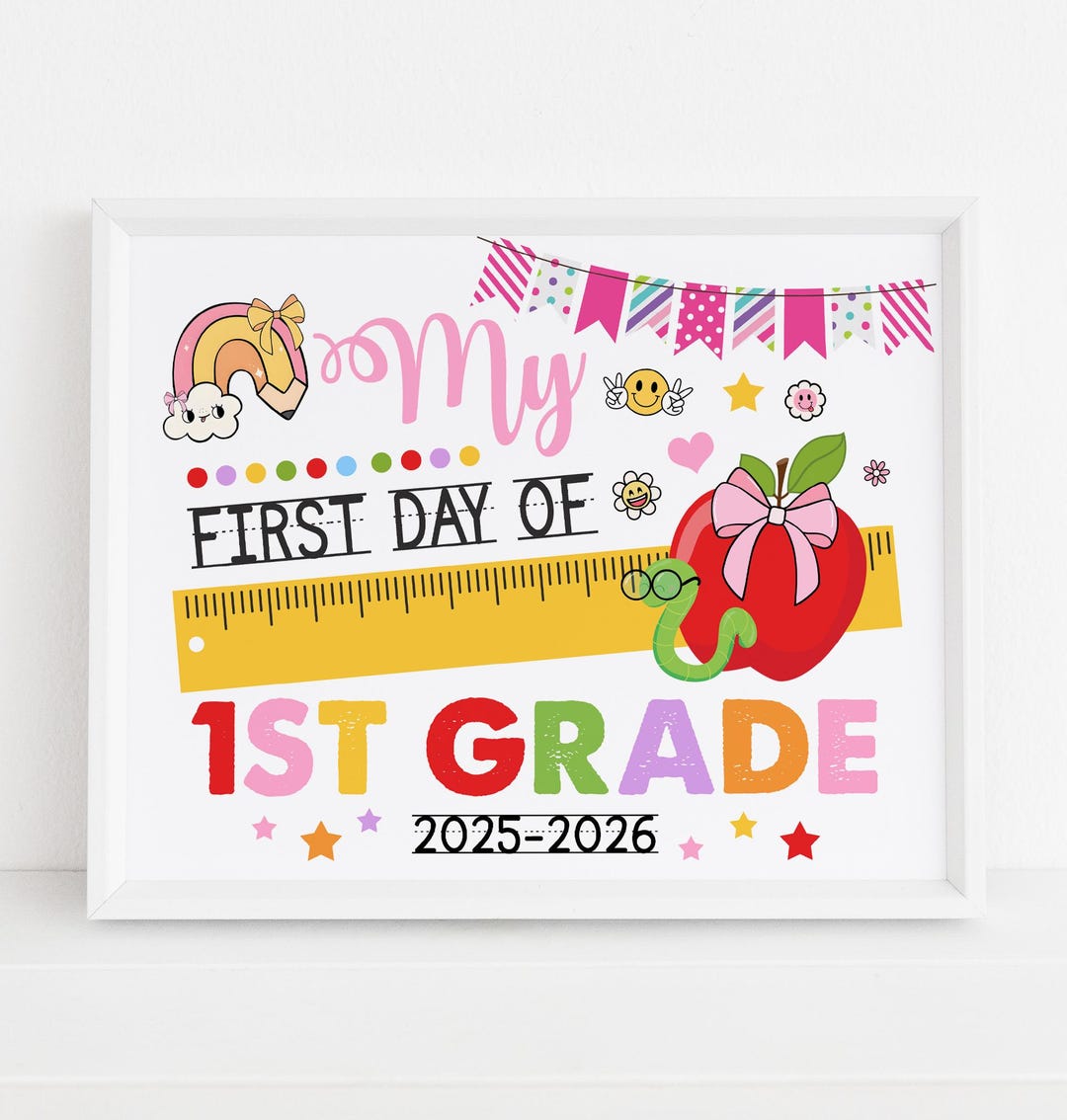 First Day of 1st Grade Sign Printable, Girls Back to School Photo Prop ...