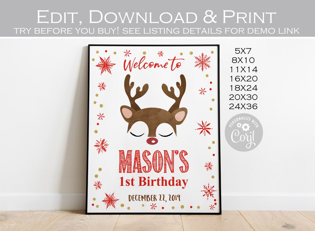 Reindeer Welcome Sign Printable, Boy Deer First Birthday Party, Our ...