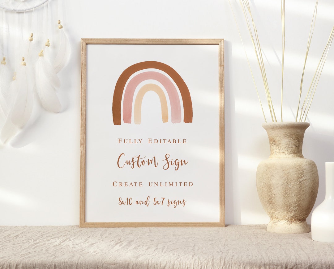 EDITABLE Boho Rainbow Custom Sign Template, Rainbow Baby Shower 8x10 ...