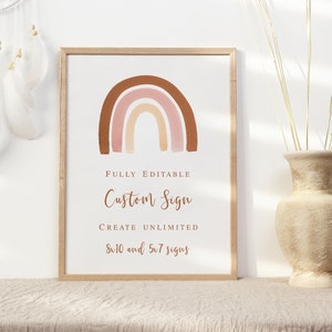EDITABLE Boho Rainbow Custom Sign Template, Rainbow Baby Shower 8x10 ...