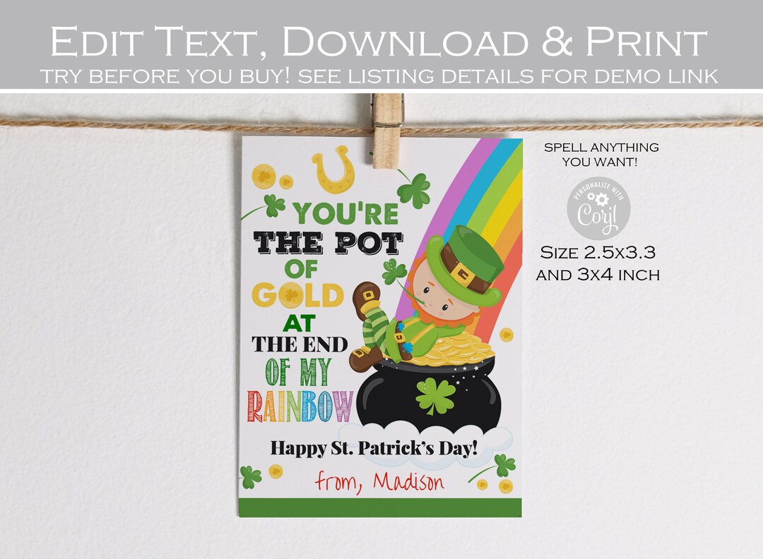 EDITABLE You're the Pot of Gold at the End of My Rainbow - Etsy
