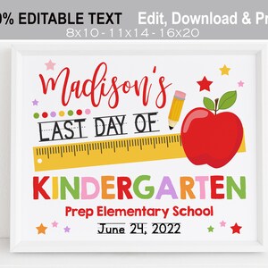 EDITABLE Last Day of School Printable Sign, Girl End of School ...