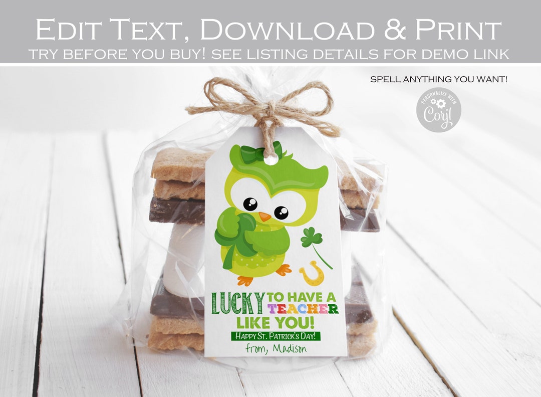 EDITABLE St. Patrick's Day Tag Printable, St. Patty's Tags for Teacher ...