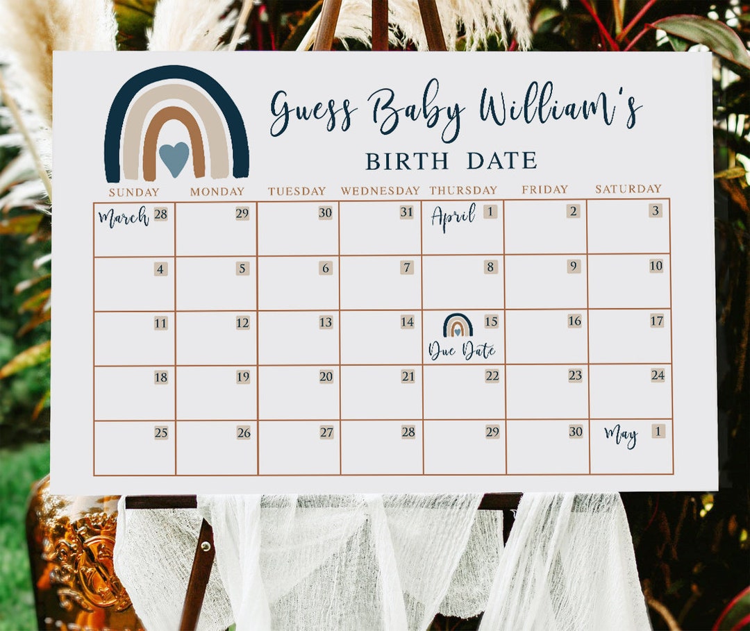 EDITABLE Boho Rainbow Baby Due Date Game, Baby Birthday Prediction ...
