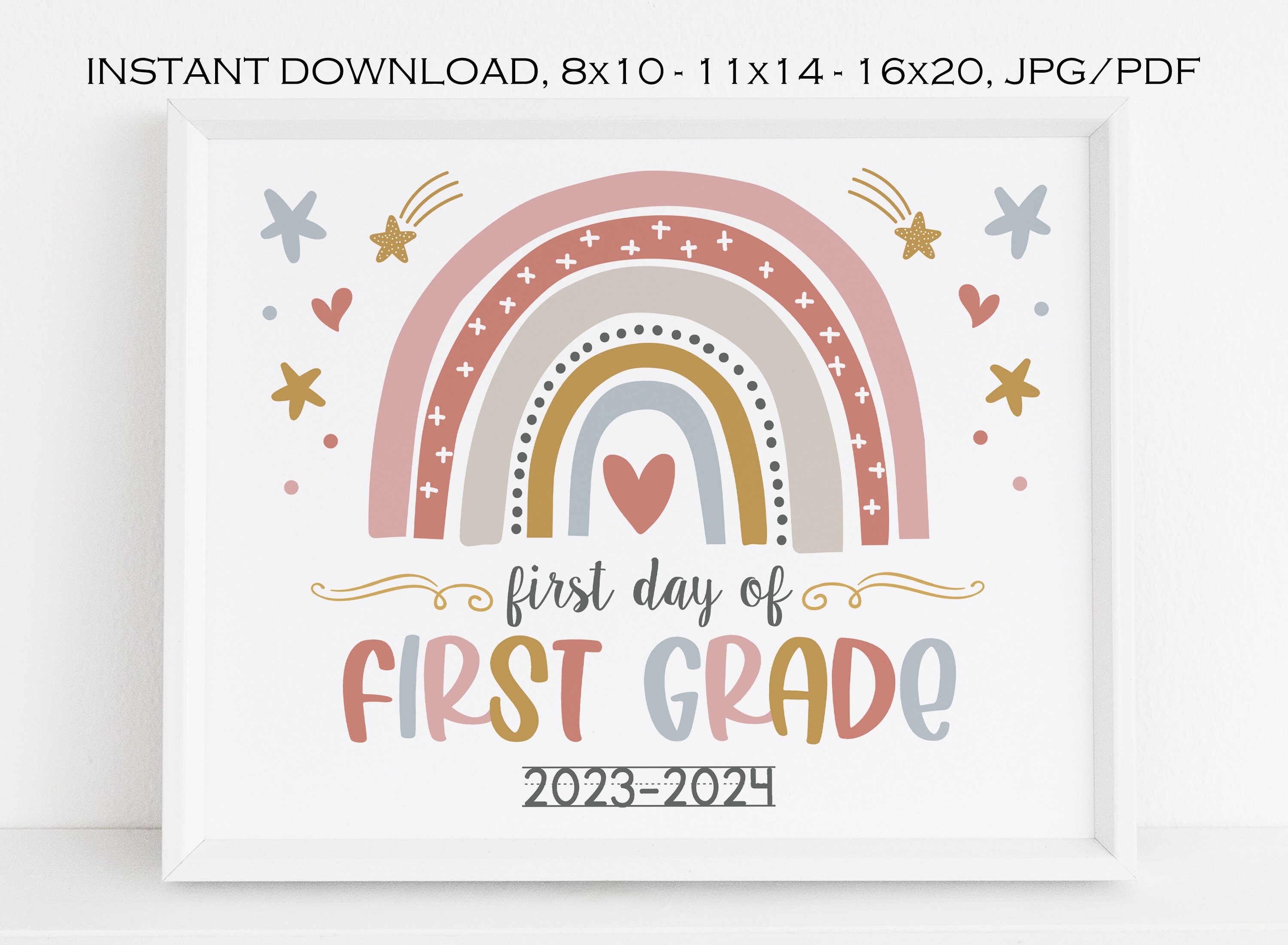 Boho Rainbow First Day of 1st Grade Sign Printable Girl Back - Etsy